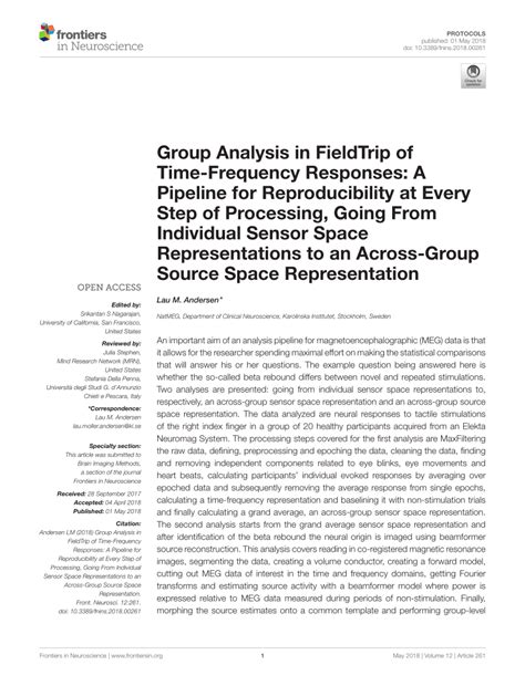 Pdf Group Analysis In Fieldtrip Of Time Frequency Responses A Pipeline For Reproducibility At