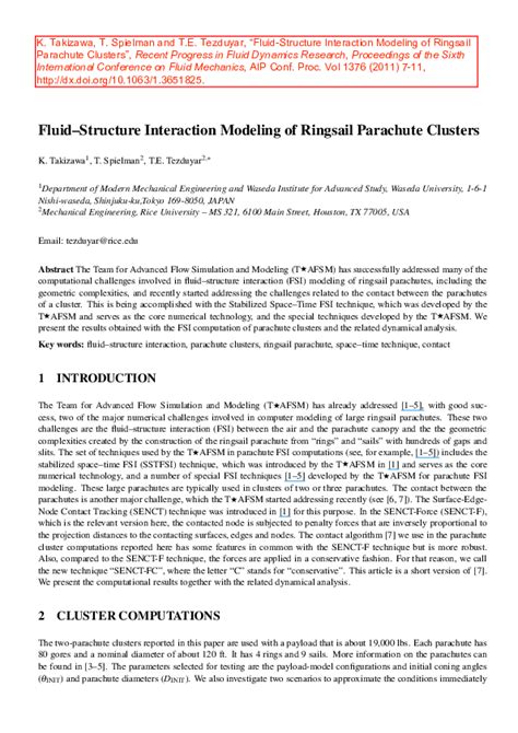 Pdf Fluid Structure Interaction Modeling Of Ringsail Parachutes