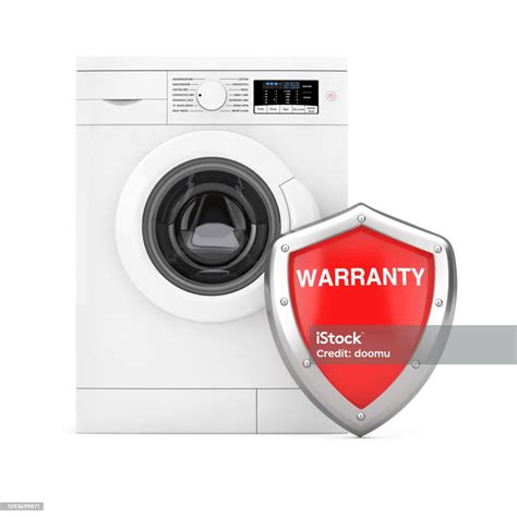레드 메탈 보호 보증 쉴드가 있는 현대식 화이트 세탁기 3d 렌더링 가사 집안일에 대한 스톡 사진 및 기타 이미지 가사 집안일 가정 생활 경호 Istock