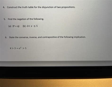 Solved 4 Construct The Truth Table For The Disjunction Of