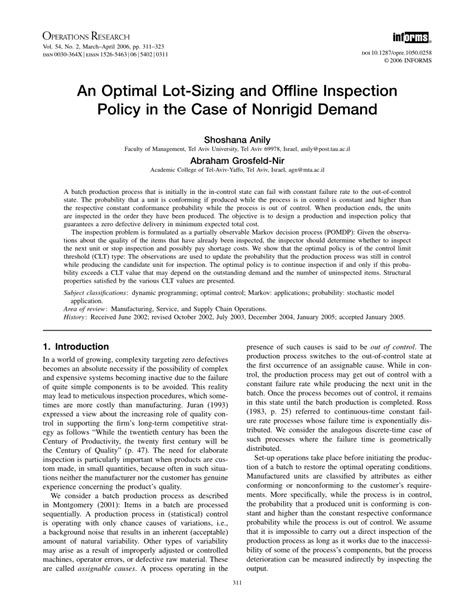 Pdf An Optimal Lot Sizing And Offline Inspection Policy In The Case Of Nonrigid Demand