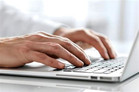 Hands Efficiently Typing On Laptop Keyboard A Close Up View Of Fast