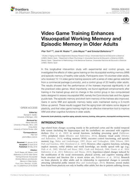 Pdf Video Game Training Enhances Visuospatial Working Memory And Episodic Memory In Older Adults