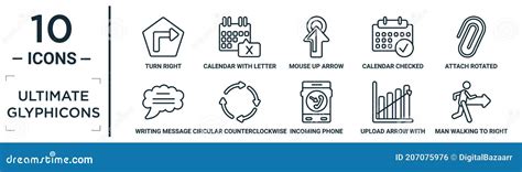 Ultimateglyphicons Linear Icon Set Includes Thin Line Turn Right Mouse Up Arrow Attach