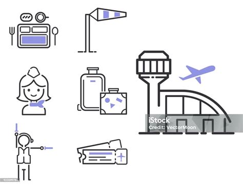 항공 아이콘 벡터 세트 항공사 개요 그래픽 그림 공항 교통 여객 디자인 출발 공항에 대한 스톡 벡터 아트 및 기타 이미지