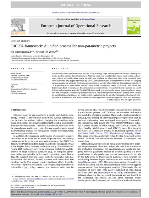 pdf cooper framework a unified process for non parametric projects