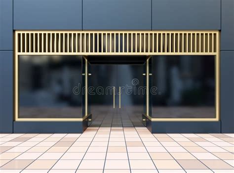 Modern Store Facade Dark Shop Front With Large Windows Stock Illustration Illustration Of
