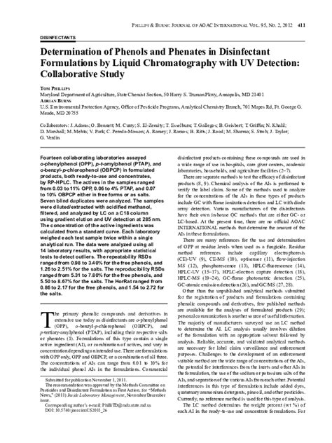Pdf Determination Of Phenols And Phenates In Disinfectant Formulations By Liquid