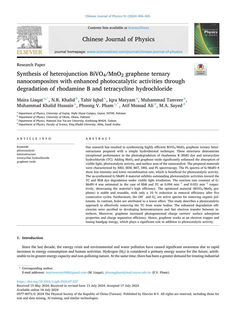 Pdf Synthesis Of Heterojunction Bivo4mno2 Graphene Ternary Nanocomposites With Enhanced