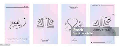 선형 모양의 트렌디한 미니멀리스트 퀴어 미학 포스터 세트 Y2k 프라이드의 달 90년대 선형 디자인의 소셜 미디어 템플릿 타이포그래피가 있는 복고풍 그래픽 벡터 그림입니다