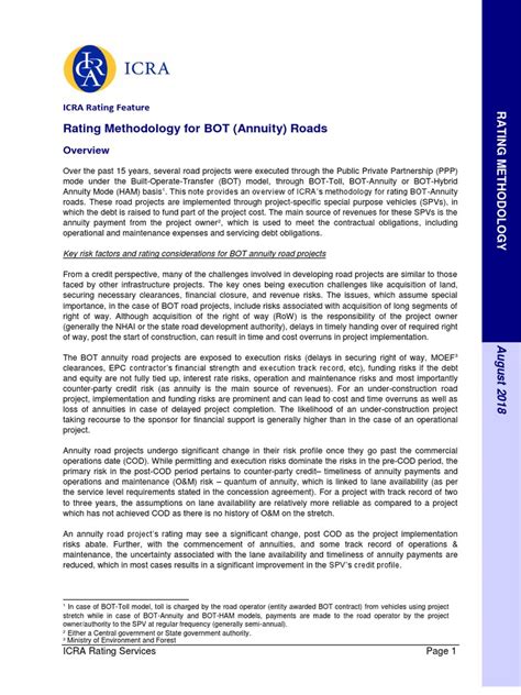 Bot Annuity Roads Rating Methodology Aug 2018 Pdf Debt
