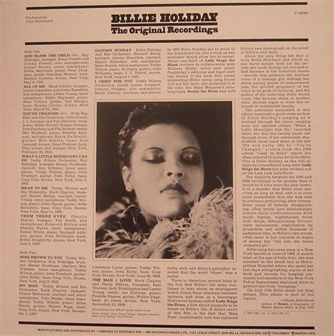 Billie Holiday The Original Recordings Lp Used Canada 1973 Reissue Mono Compilation Vgvg
