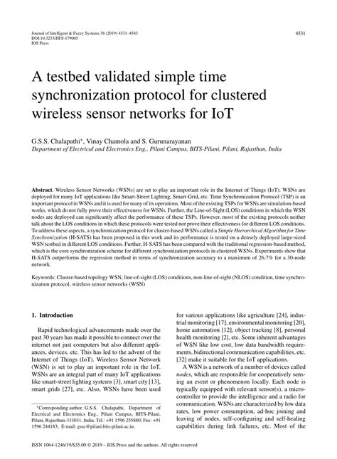 pdf a testbed validated simple time synchronization protocol for clustered wireless sensor