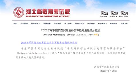 2023年军队院校在冀招生参加军检考生最低分数线公布