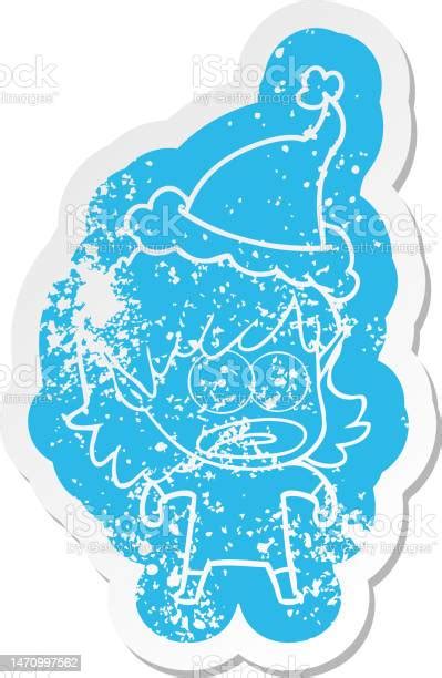 산타 모자를 쓰고 충격을 받은 엘프 소녀의 기발한 만화 고민 스티커 꼬마 요정에 대한 스톡 벡터 아트 및 기타 이미지 꼬마 요정 낙서 드로잉 놀라움 Istock