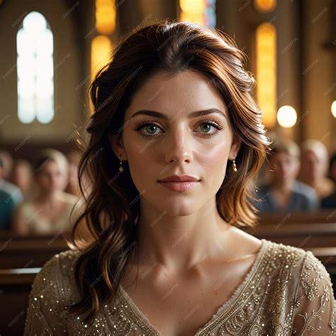 Smiling Peaceful Woman Inside Church Christian Religion Worship