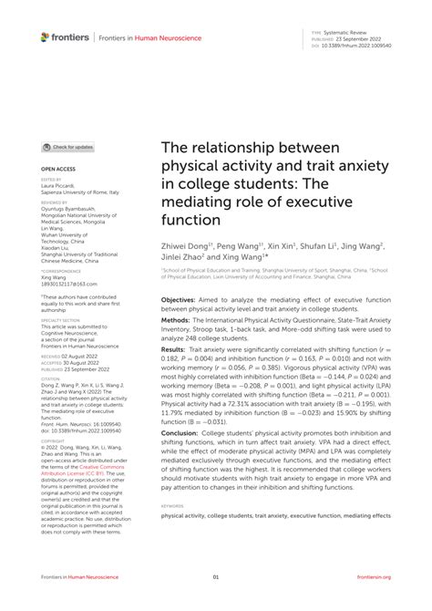 Pdf The Relationship Between Physical Activity And Trait Anxiety In