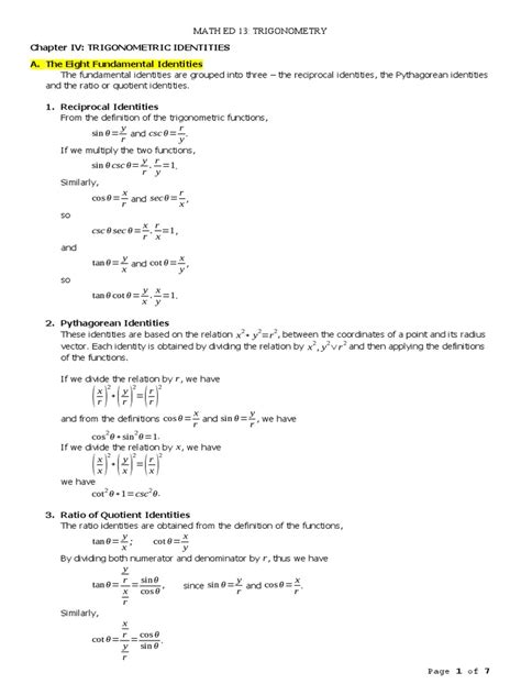 Trig Identities And Proofs Pdf Trigonometric Functions Trigonometry