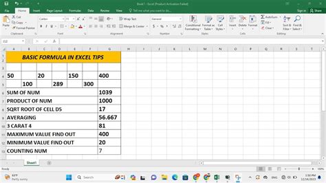 Mastering Basic Excel Formulas Sum Product Sqrt Max Min Carat