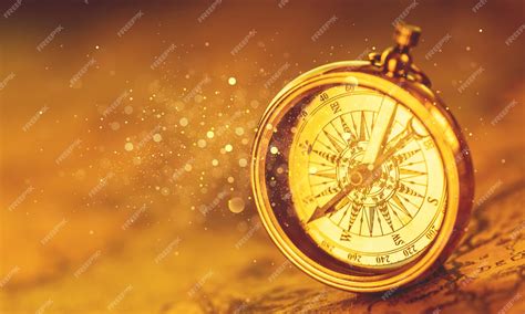 Premium Photo Brass Antique Compass On Background