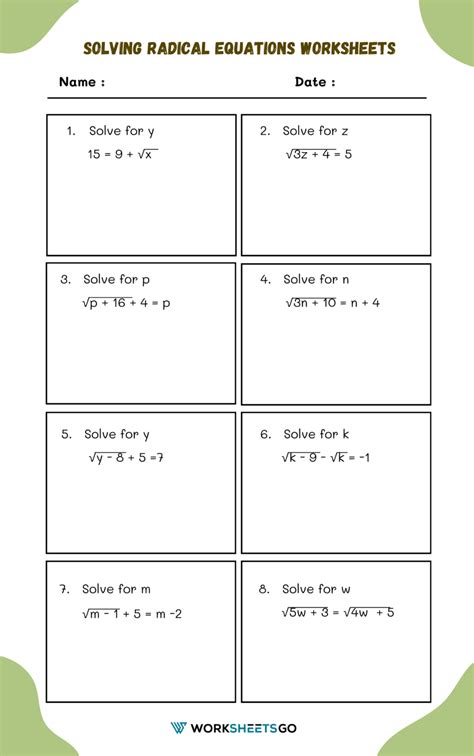 Radical Expressions And Equations Worksheet Radical Expressions And