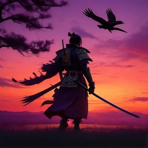 Premium Ai Image A Samurai Warrior In A Field Of Grass With Crows And