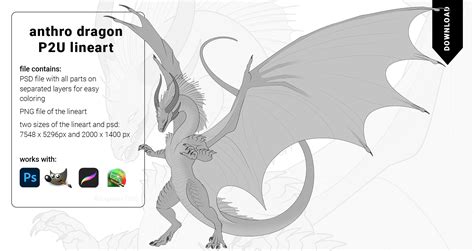 Anthro Dragon P2u Lineart For Sale By Laghrian On Deviantart