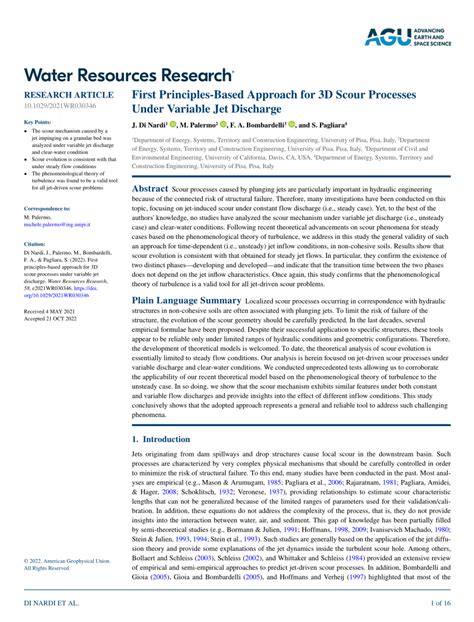 First Principles‐based Approach For 3d Scour Processes Under Variable
