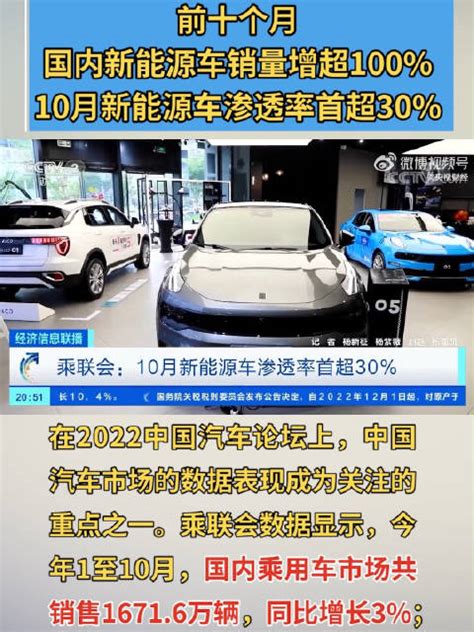 前十个月国内新能源车销量增超100 10月新能源车渗透率首超30行业新闻产销数据汽车视频新浪新闻
