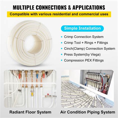 Vevor Pex Pipe 25 4mm X 152 4m Pex Tubing Non Oxygen Barrier White