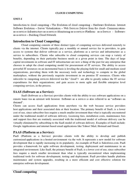 Cc Unit 1 Pdf Cloud Computing Platform As A Service