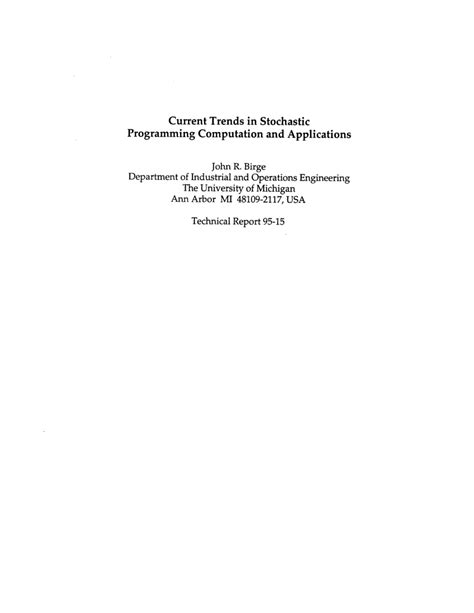Pdf Current Trends In Stochastic Programming Computation And Applications