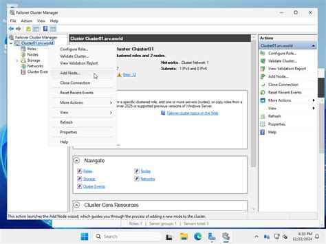 Windows Server 2025 WSFC Add Nodes Server World
