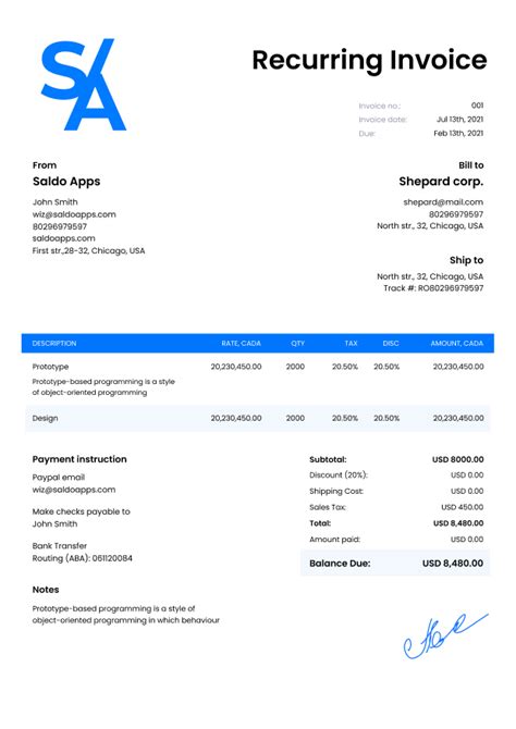 Recurring Invoice Templates Invoice Recurring Payments Free With