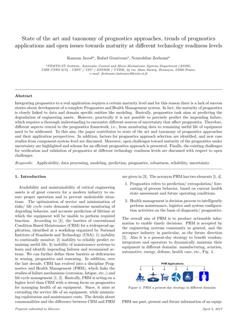 Pdf State Of The Art And Taxonomy Of Prognostics Approaches Trends