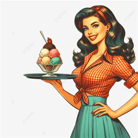 Milkshake Waitress Serving Food Watercolor Retro Waitress Clipart Waitress With Fast Food