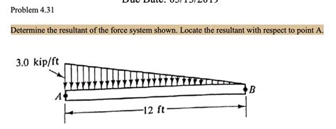 Problem 431 Determine The Resultant Of The Force System Shown Locate The Resultant With Respect