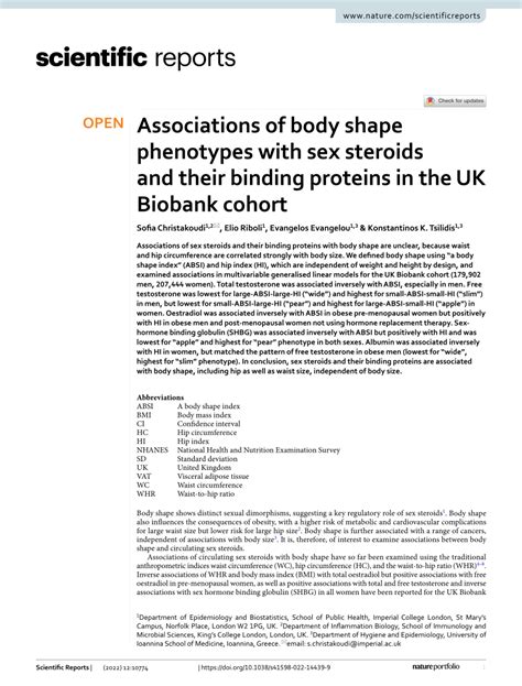 PDF Associations Of Body Shape Phenotypes With Sex Steroids And Their Binding Proteins In The