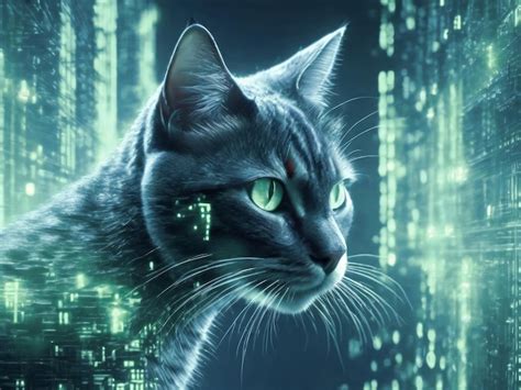 Black Cat In Green Binary Code Cyber Cat Hacker Premium Ai Generated