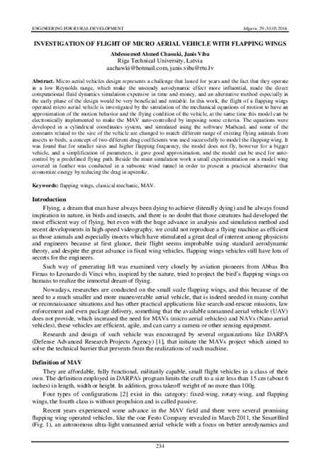 Pdf Investigation Of Flight Of Micro Aerial Vehicle With Flapping Wings