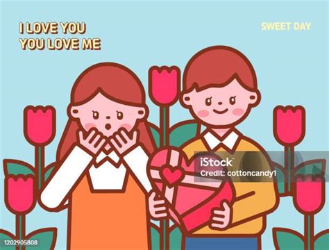 귀여운 커플 캐릭터 발렌타인 데이 이벤트 화이트 데이 이벤트에 사용할 수있는 벡터 일러스트 광고에 대한 스톡 벡터 아트 및 기타 이미지 Istock