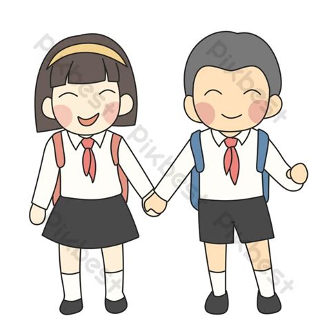 ภาพนักเรียนประถมที่วาดด้วยมือน่ารักไปโรงเรียนการ์ตูน เทมเพลต แบบ Psd ดาวน์โหลดฟรี Pikbest