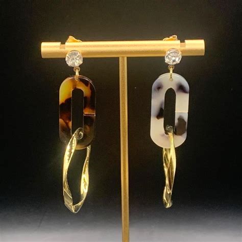 Resin Statement Dangle Drop Earrings Tortoise Shell Depop