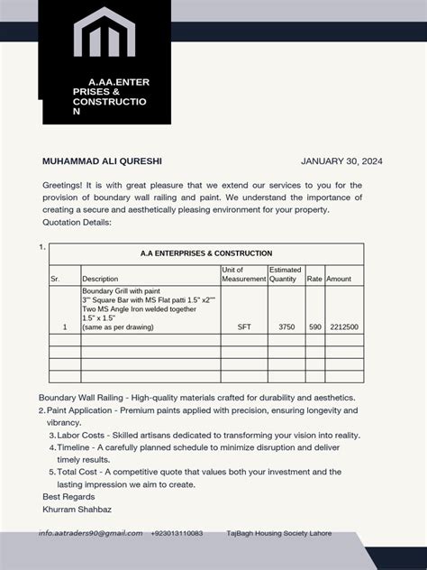 Boundary Wall Quotation Pdf Technology And Engineering