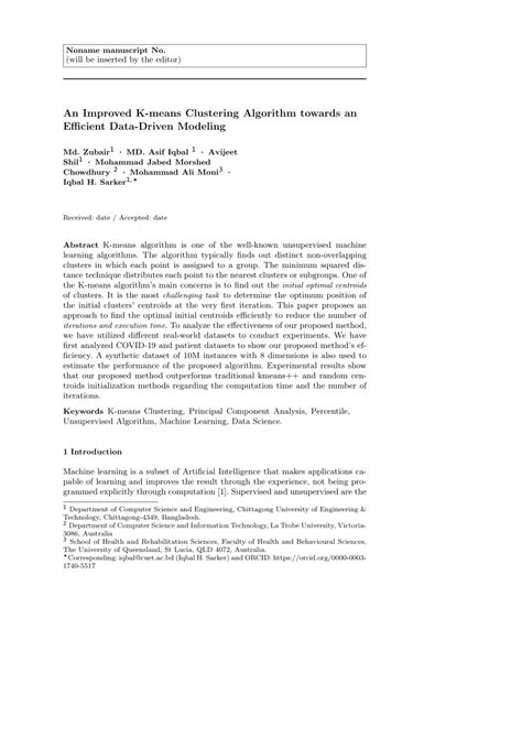 Pdf An Improved K Means Clustering Algorithm Towards An Efficient