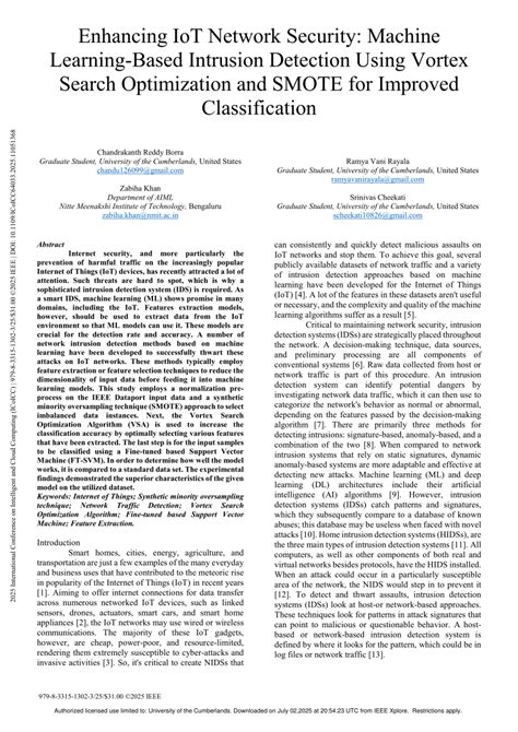 Pdf Enhancing Iot Network Security Machine Learning Based Intrusion Detection Using Vortex
