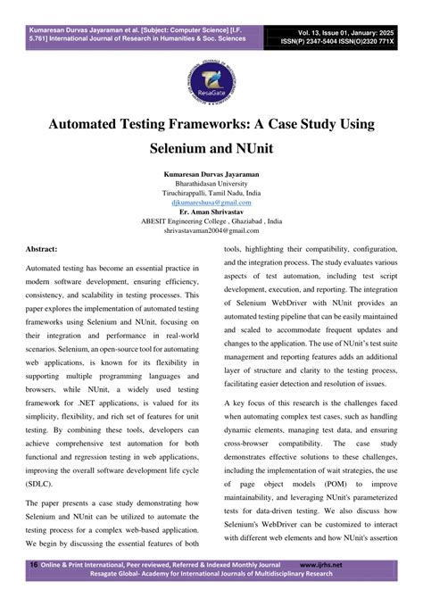 Pdf Automated Testing Frameworks A Case Study Using Selenium And Nunit