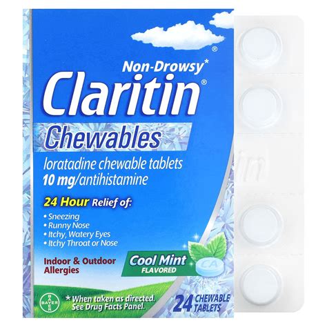 Claritin Non Drowsy Chewables Cool Mint 10 Mg 24 Chewable Tablets