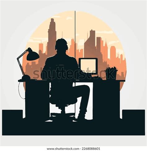 Man Sitting Working On His Computer Stock Vector Royalty Free