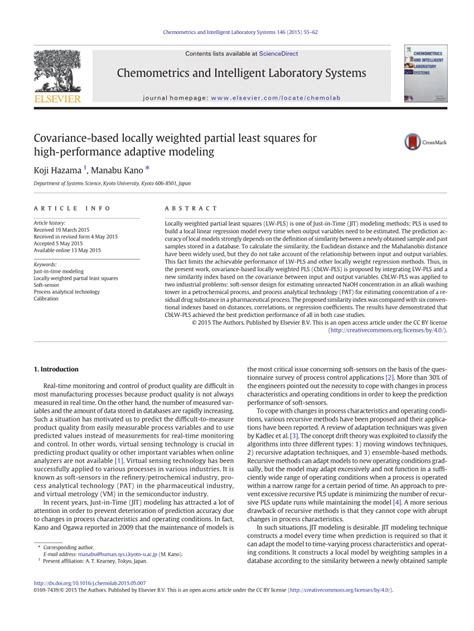 Pdf Covariance Based Locally Weighted Partial Least Squares For High